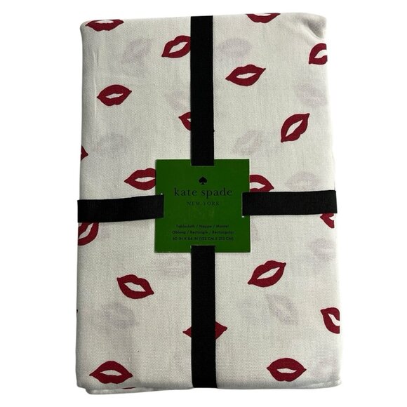 kate spade | Dining | Kate Spade Tablecloth White Cotton Red Lips Kiss ...